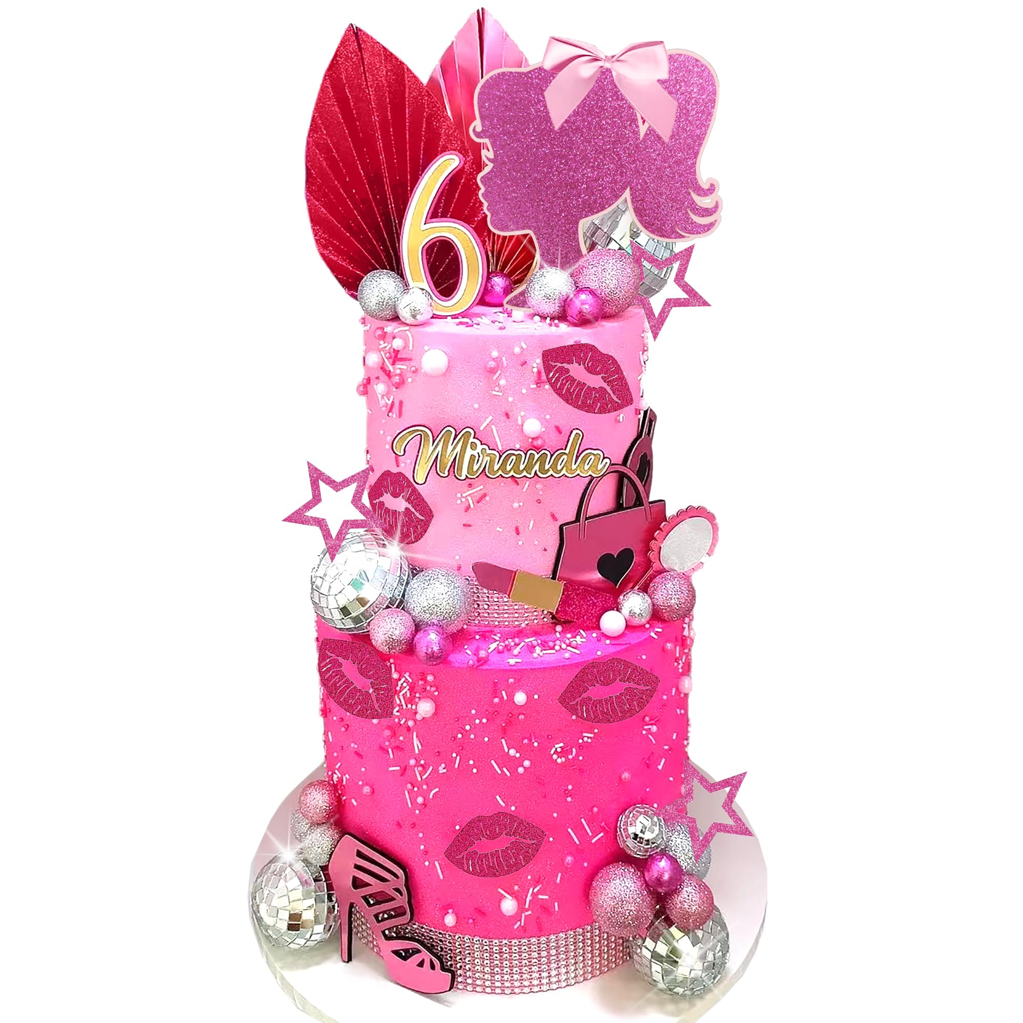 DRWATE Hot Pink Girl Cake Topper Makeup Cake Toppers with Pink and ...