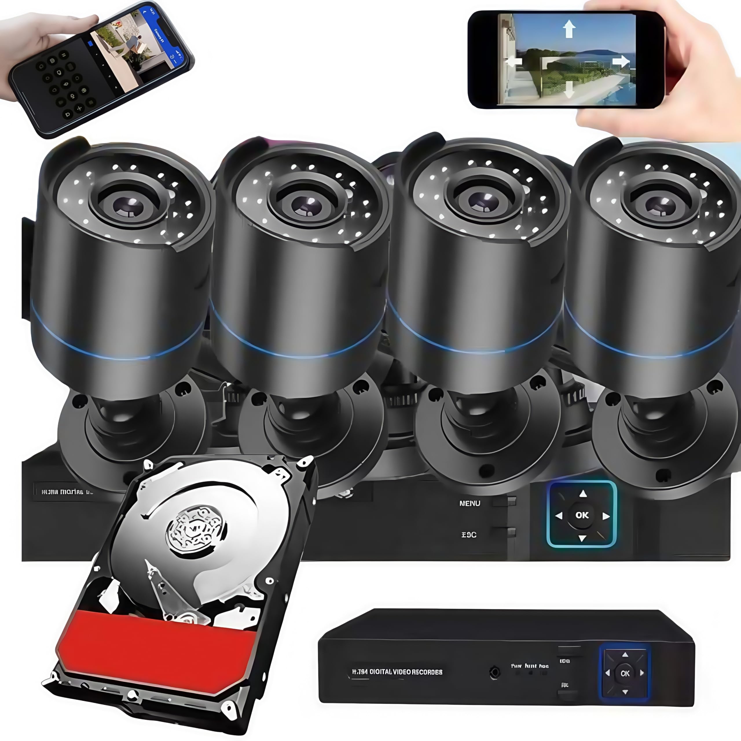 3000TVL Home Security System Surveillance DVR Camera Kits, 4pcs Wired ...