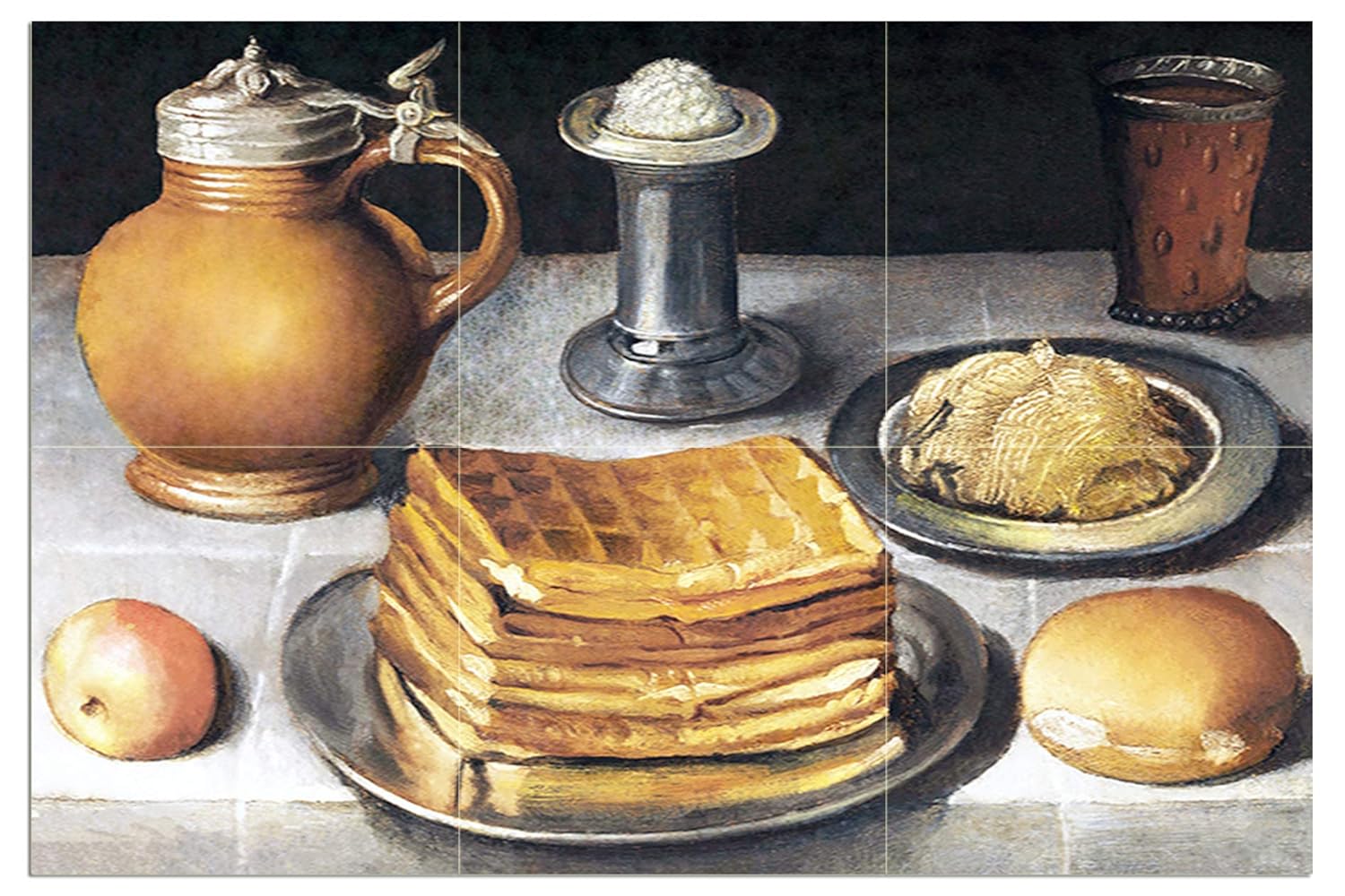 Still Life Waffles G. Flegel Apple Tile Mural Kitchen Backsplash Marble ...