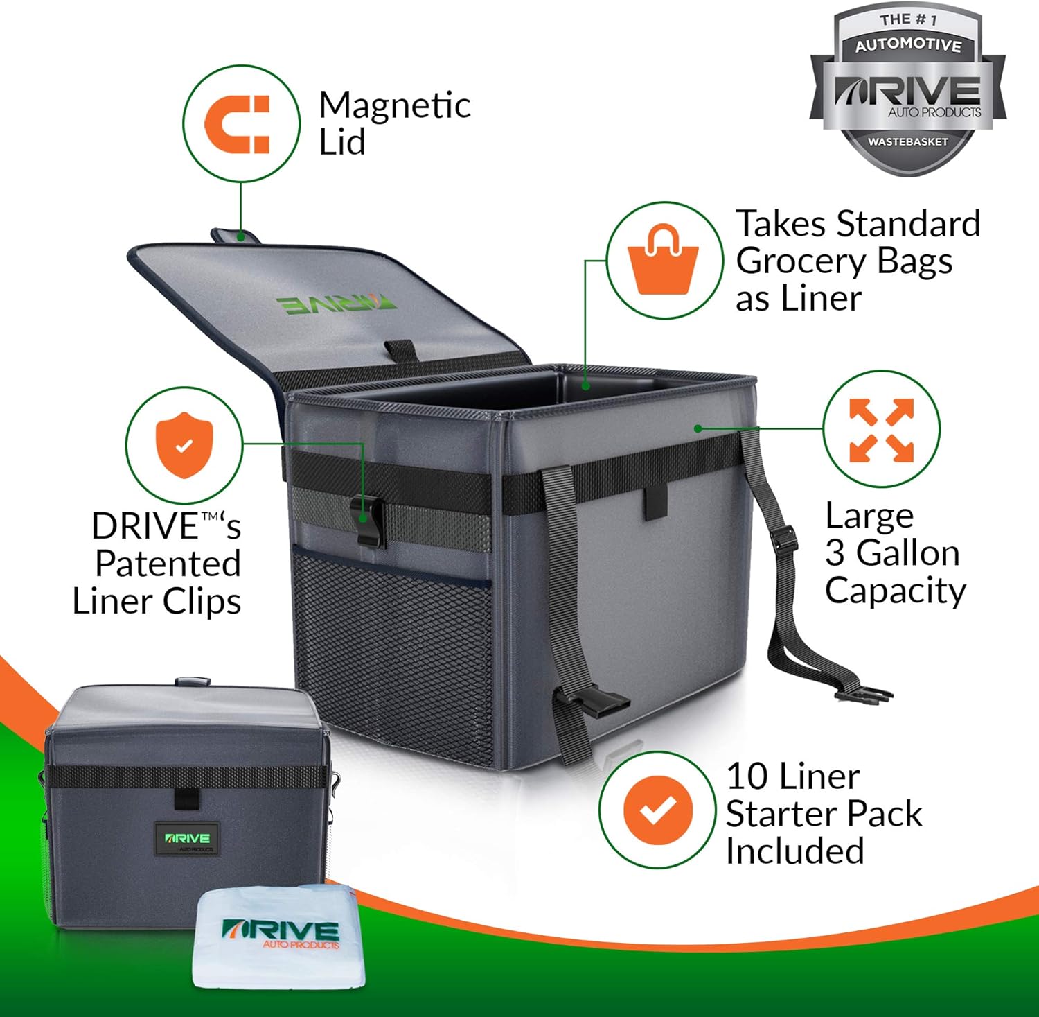 Car Trash Can and Garbage Bag Set: Leak Proof Trash Container with Lid ...