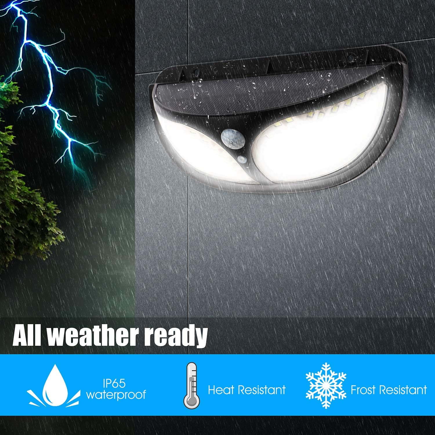 Solar Lights, KINGLEAD 98 LED Solar Wall Light Motion Sensor 3 Smart ...