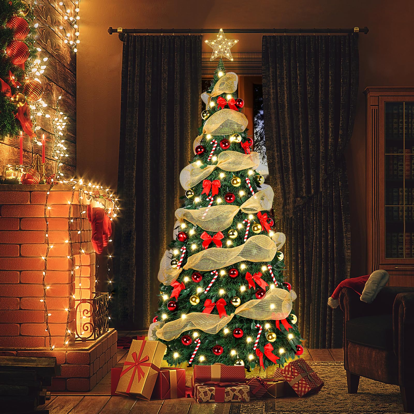 RACPNEL 6Ft Prelit Pop Up Christmas Tree, Collapsible Artificial ...