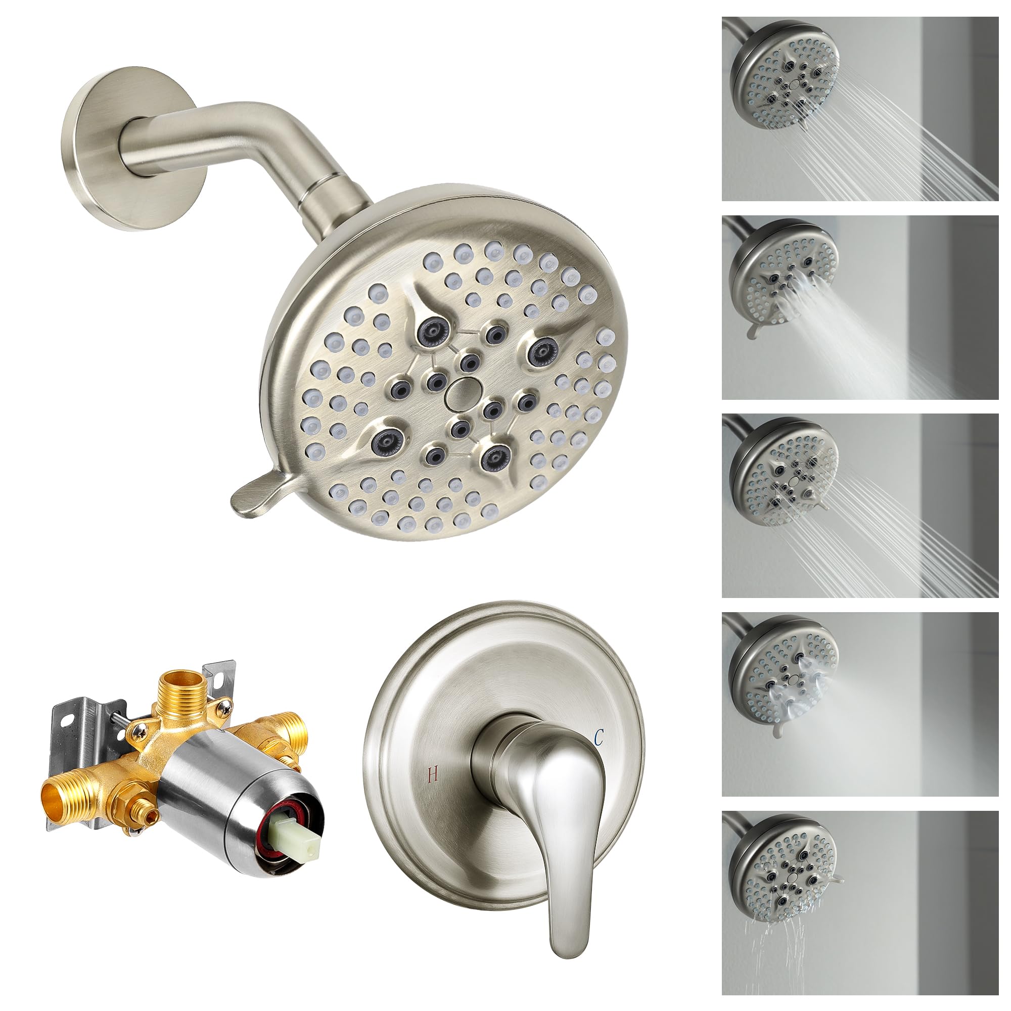 KINSE Shower Valve and Trim Kit, Shower Faucet Set With 5 Inches Rain ...