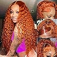 Amazon.com : SOEZ 26 Inch Ginger Orange Lace Front Wigs Human Hair Deep Wave 13x4 HD Transparent ...