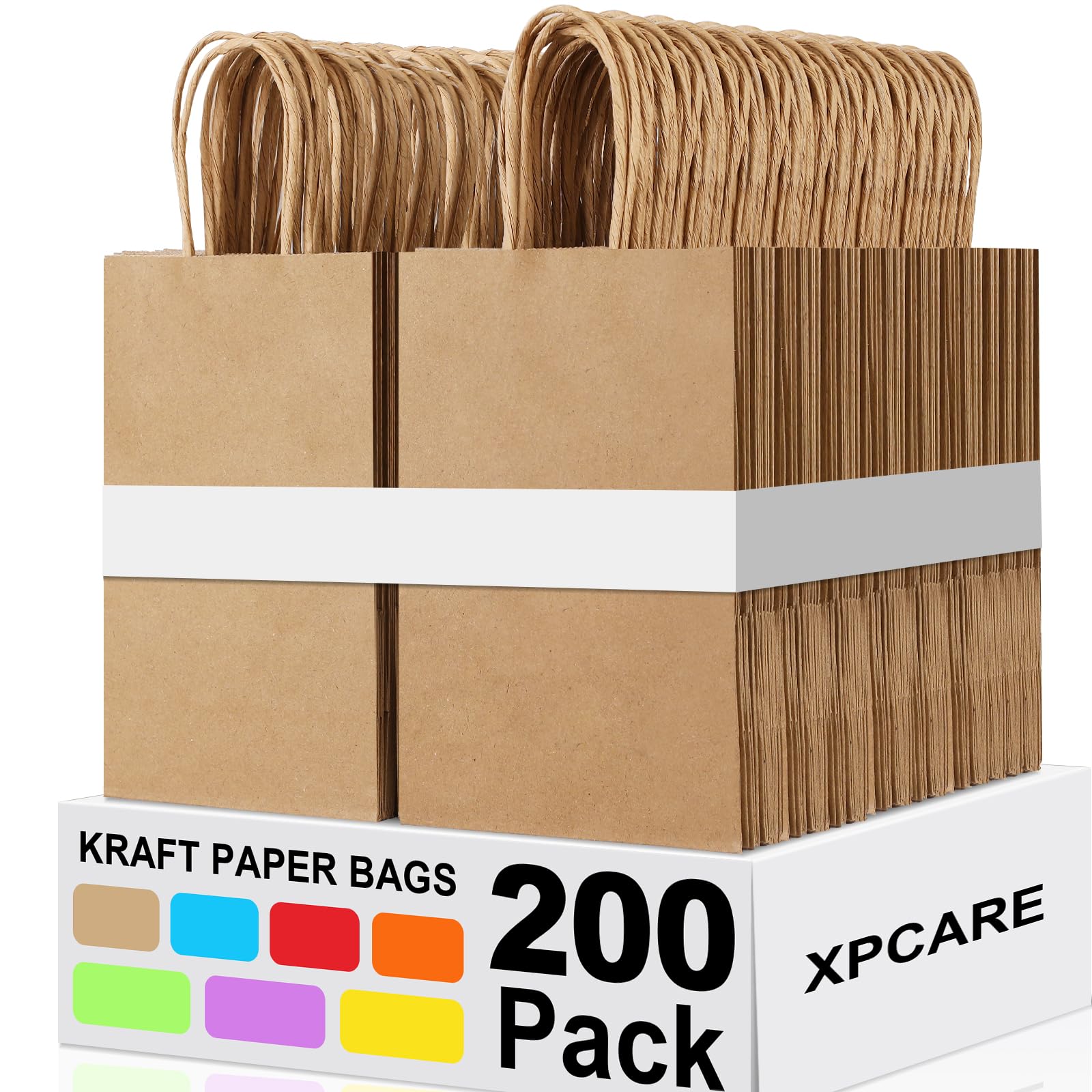 XPCARE 200Pcs Paper Gift Bags 5.25x3.25x8.25'',Gift Wrap Bags with ...