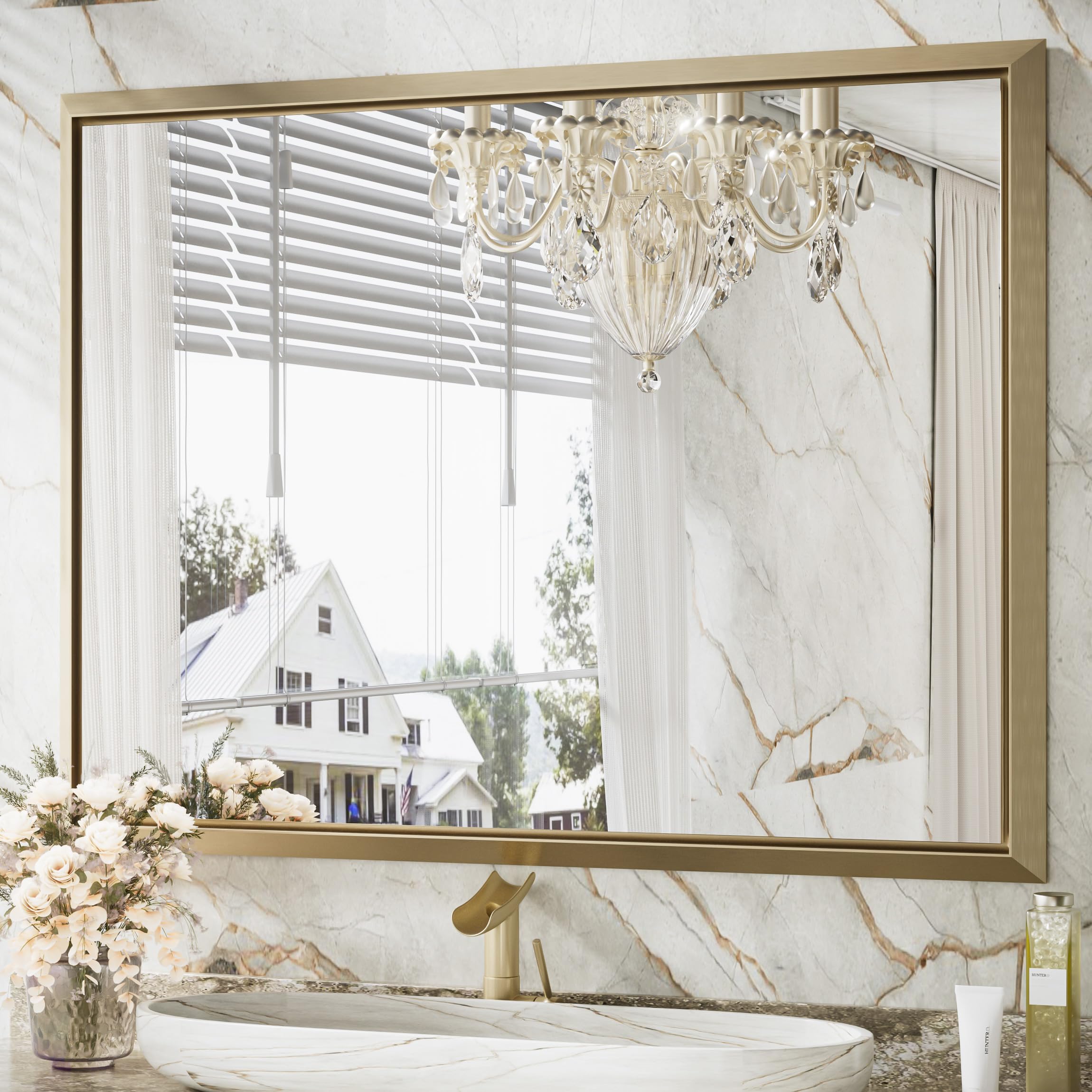 TETOTE 48 x 36 Inch Brushed Gold Bathroom Mirrors for Vanity Gold ...