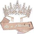 Amazon.com: TOBATOBA 80th Birthday Crown & Sash - Rose Gold, Fabulous Decorations for Women's ...