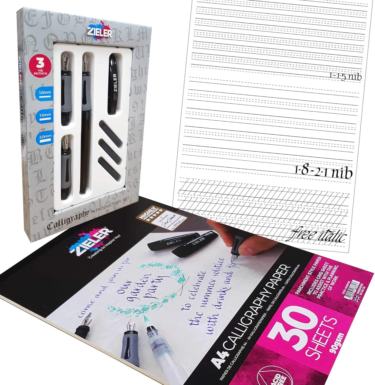 A4 Calligraphy Paper Pad with 3-Nib Calligraphy Pen Set – by Zieler ...