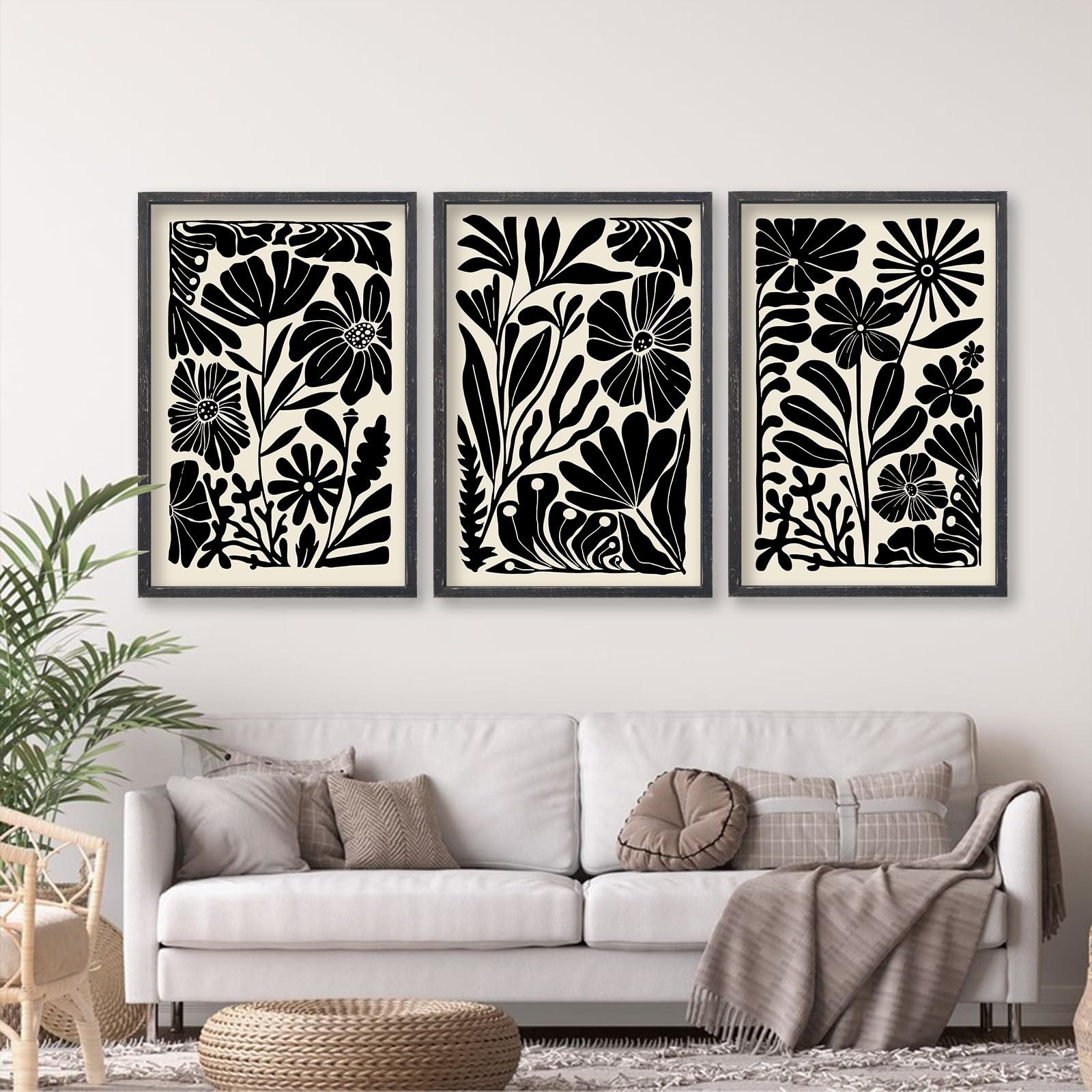 flowtorely Abstract Floral Botanical Wall Art 16x11 Inch 3 Piece Black ...