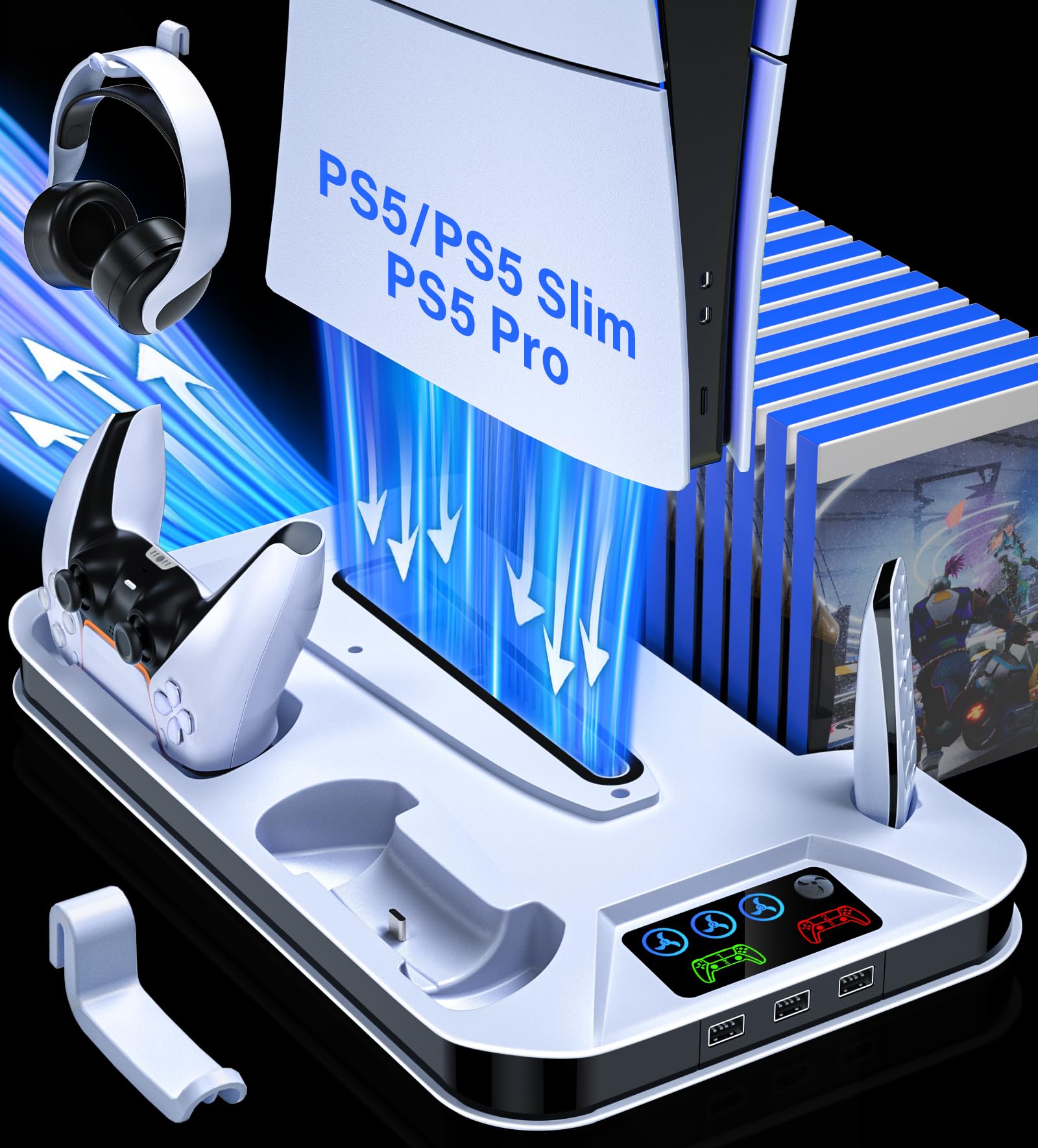 PS5/PS5 Slim/PS5 Pro Cooling Station, PS5 Slim Stand with Dual ...