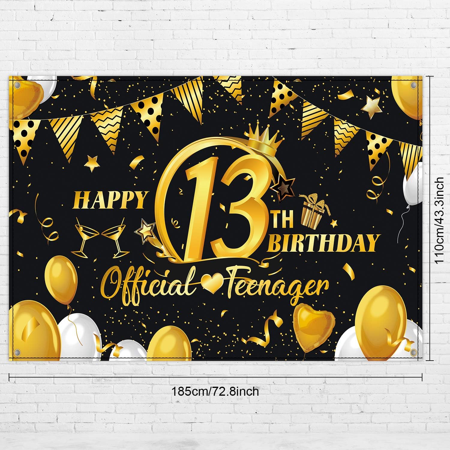13th Birthday Black Gold Party Decoration, Extra Large Fabric Sign ...