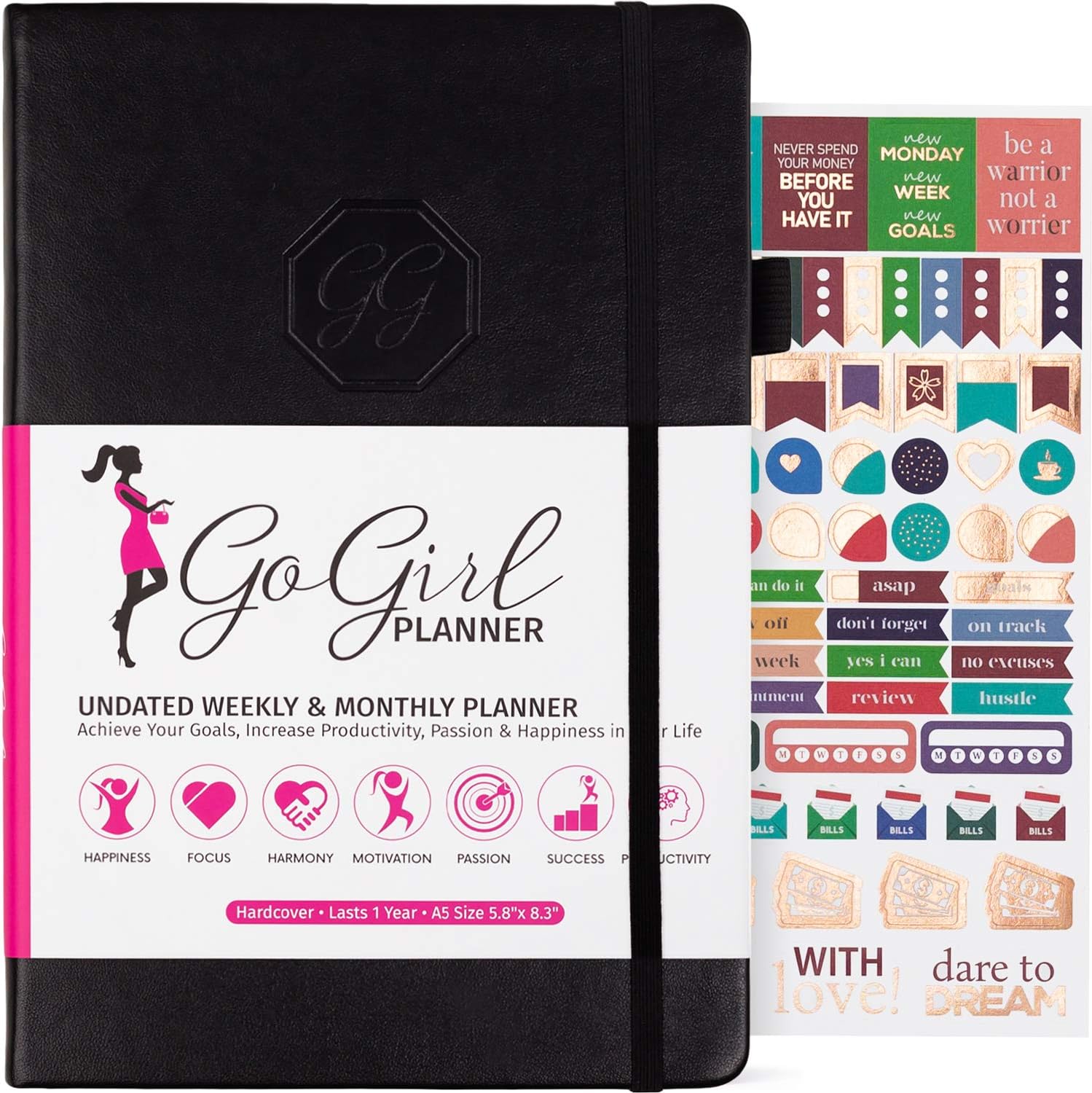 GoGirl Planner and Organizer for Women - A5 Size Weekly Planner, Goals ...