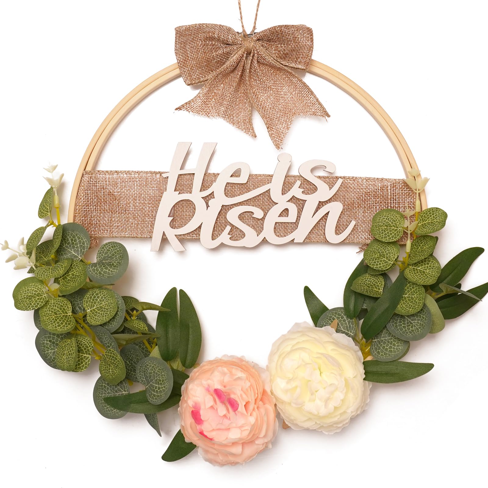 He is Risen Wreath for Front Door, Peony Flower Wreath Religious Easter ...