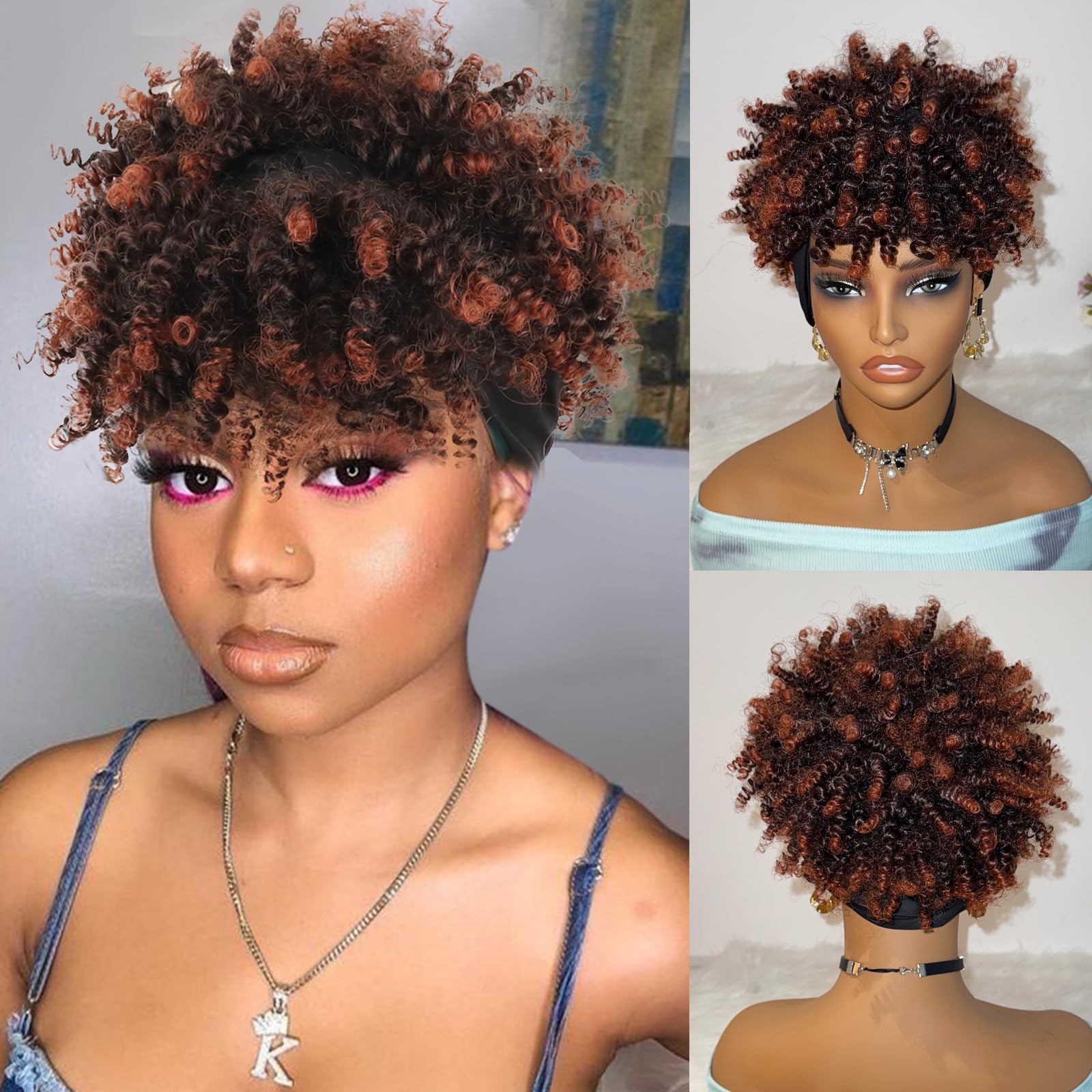 DDEYNGS Headband Wig Afro Kinky Curly Headband Wig Browm Curly Hair ...