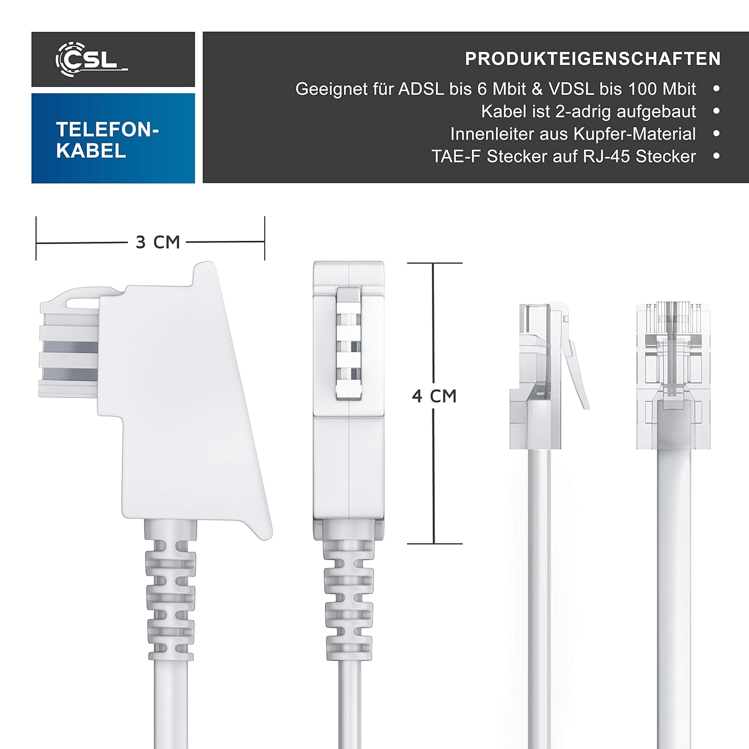 CSL – Internet Cable Router Cable – TAE-F Male to RJ45 Plug – 3 m ...