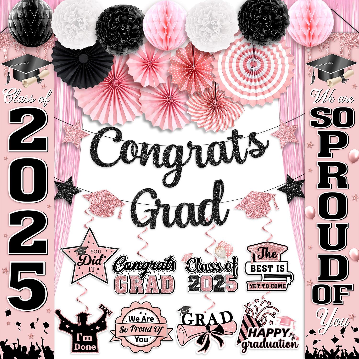 Pink Graduation Decorations 2025, Class of 2025 Decorations, Pink ...