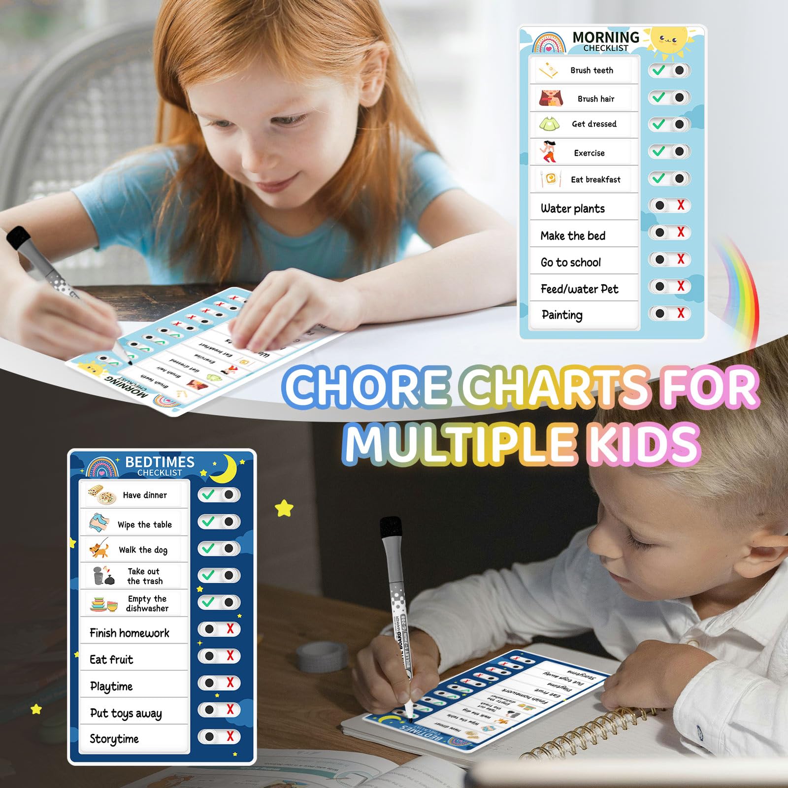 Mua Chore Chart for Kids: Dry Erase Visual Schedule, Magnetic Bedtime ...
