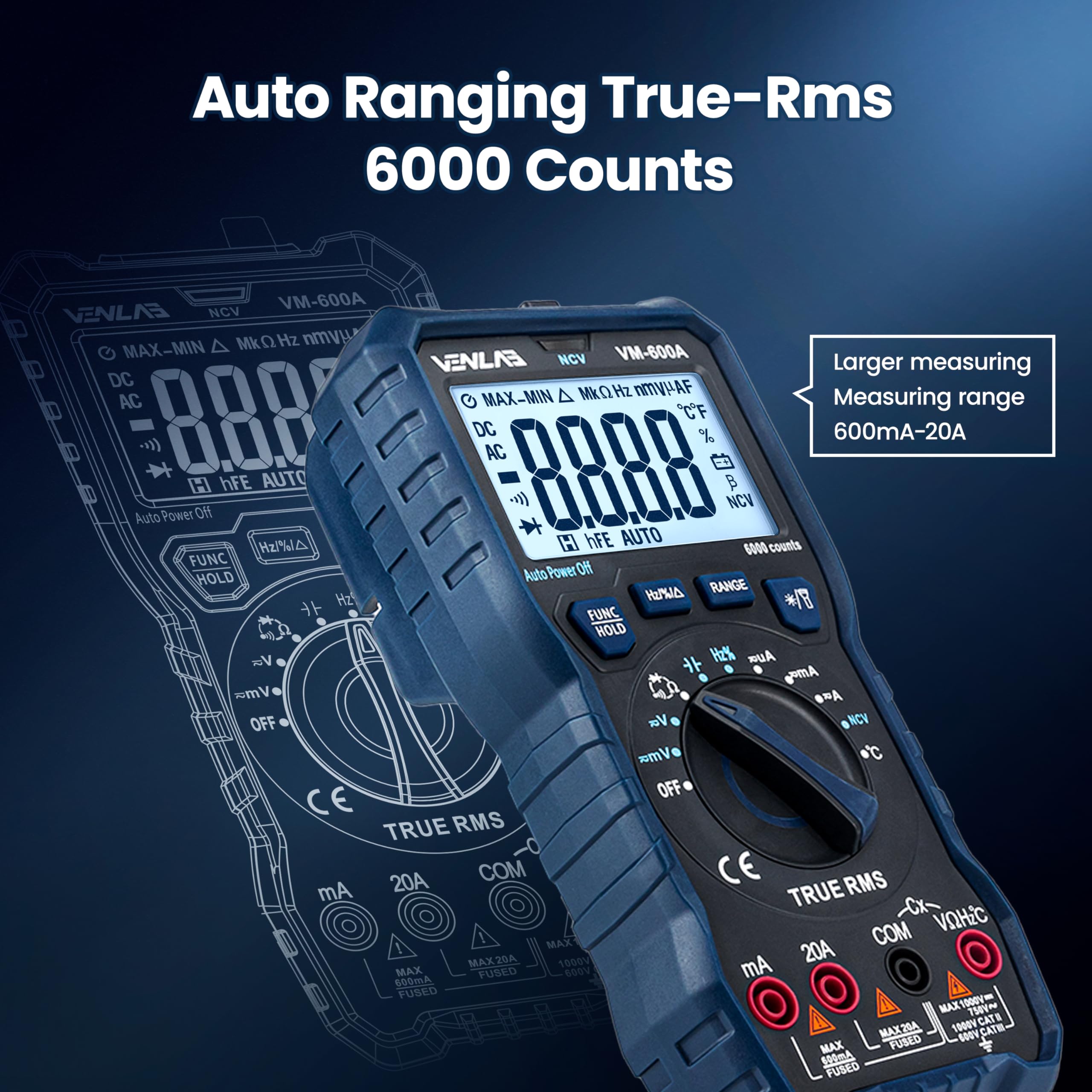 Mua VENLAB Digital Multimeter TRMS 6000 Counts Volt Amp Meter Ohm Auto ...