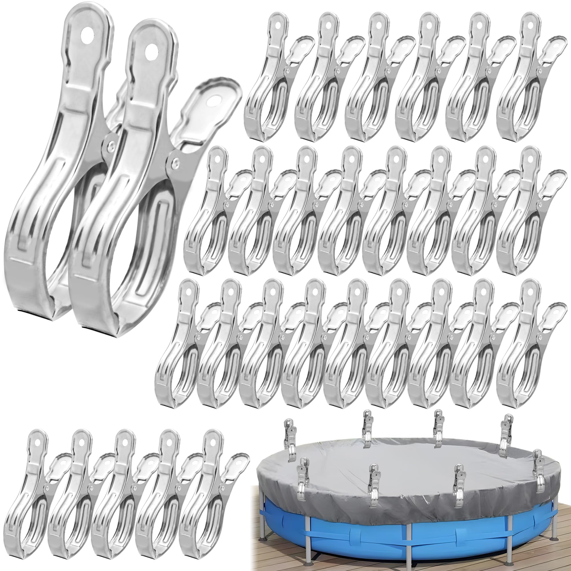 30 PCS Pool Cover Clips Stainless Steel Wind Guard Clamps 5.1 Inch ...