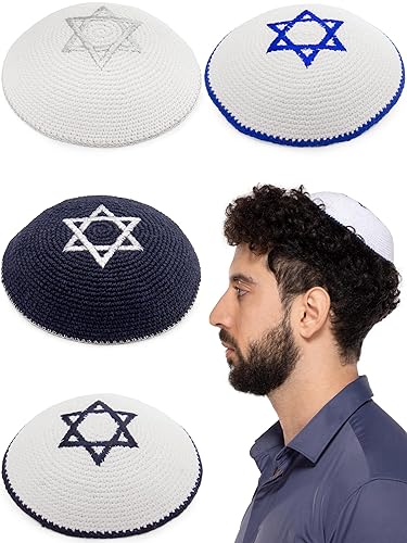 Pack of 4-Pcs - Hq 17cm Mix Colors Hand-Made Knitted Kippah with Star ...