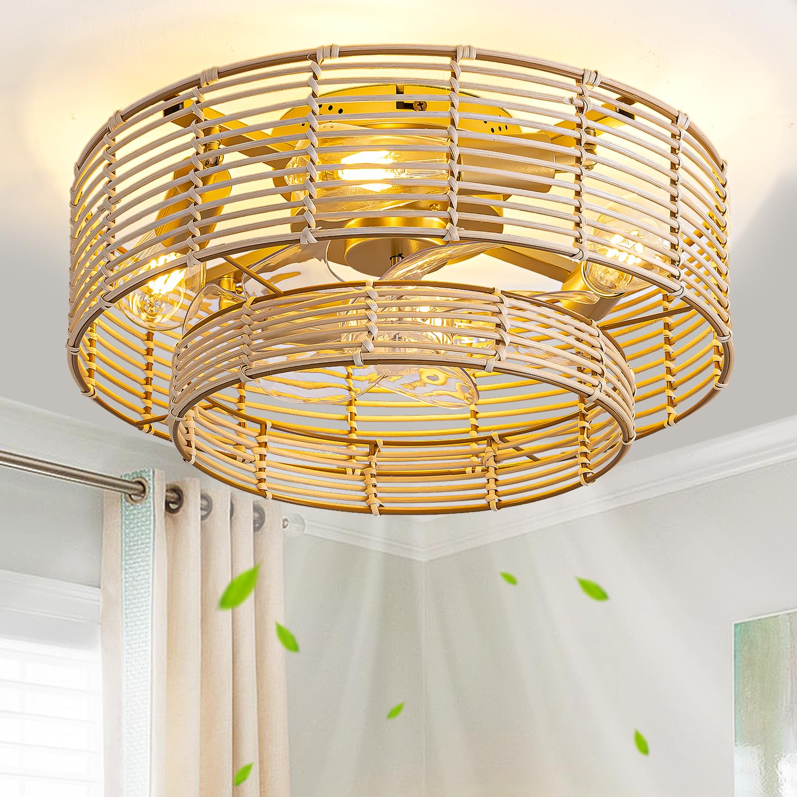 YEDAORL Boho Caged Ceiling Fan with Light, 18 Inch Flush Mount Ceiling ...