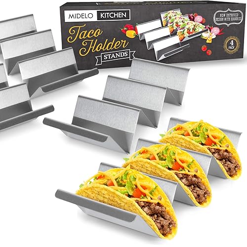 Midelo Taco Holders Set Of 4 - Stainless Steel Taco Stand Tray, Metal ...