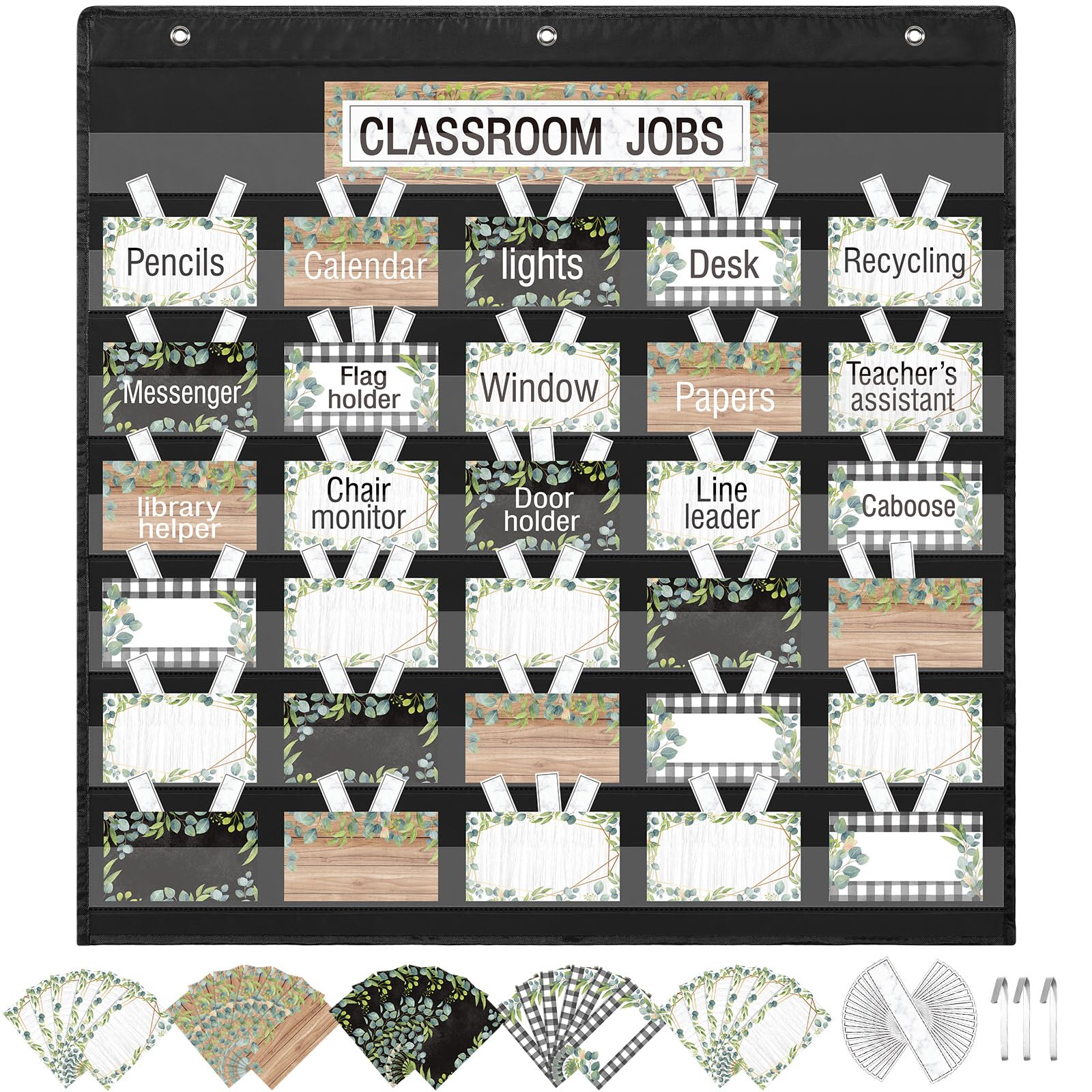Qeeenar Classroom Jobs Pocket Chart with 96 Cards and 3 Hooks Class ...