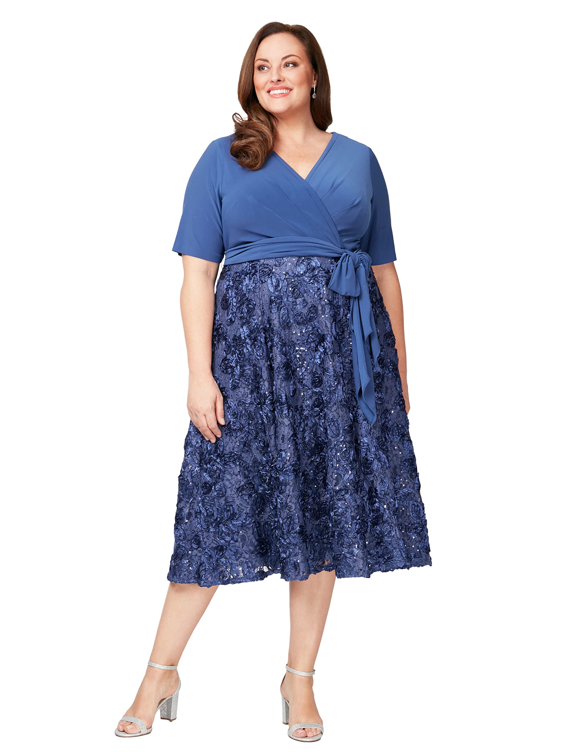 Alex Evenings Women's Plus Size Tea Length Dress with Rosette Detail, Violet for sale | Mesa, AZ ...