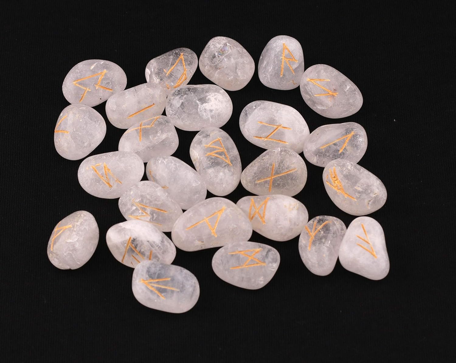 Gemstone Runes with Engraved Lettering and Pouch (Crystal Quartz ...