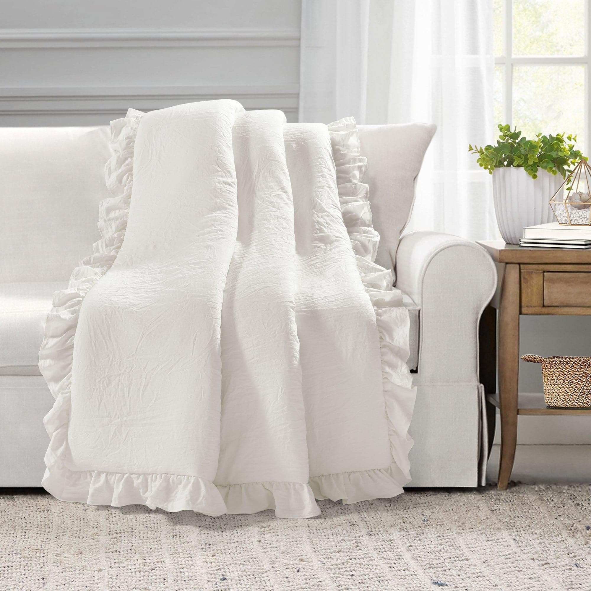 Lush Decor Reyna Soft Ruffle Throw Blanket, 50" W x 60" L, White ...