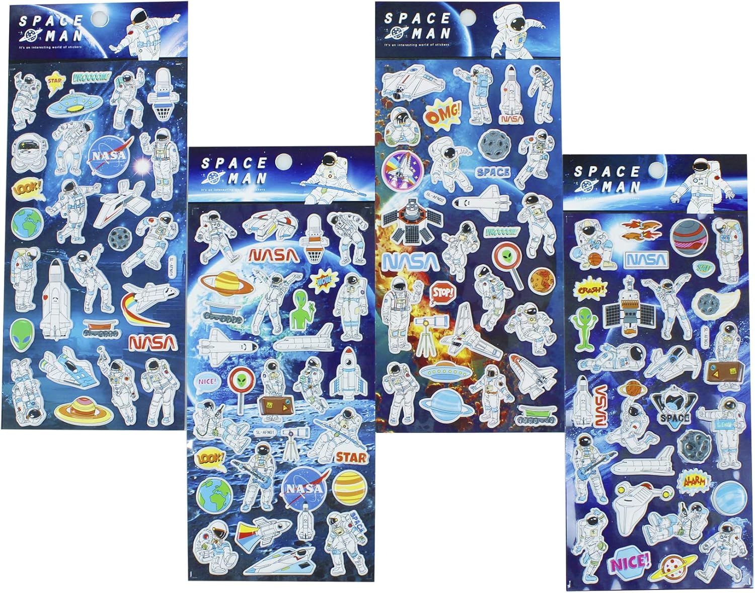 NASA Space Stickers 4 Sheets with Astronaut, Rocket, Satellite, Flying ...