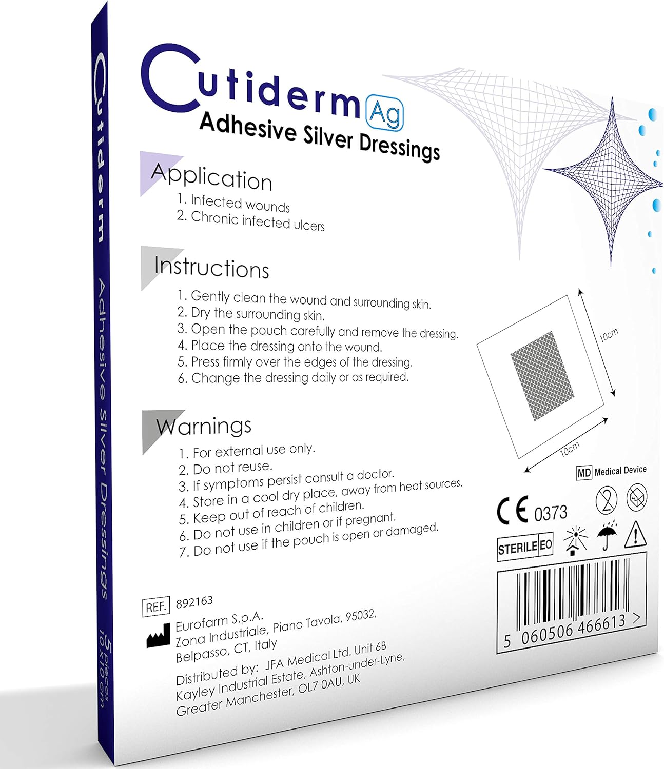 Pack of 5 Cutiderm AG Adhesive Silver Wound Dressings 10cm x 10cm ...