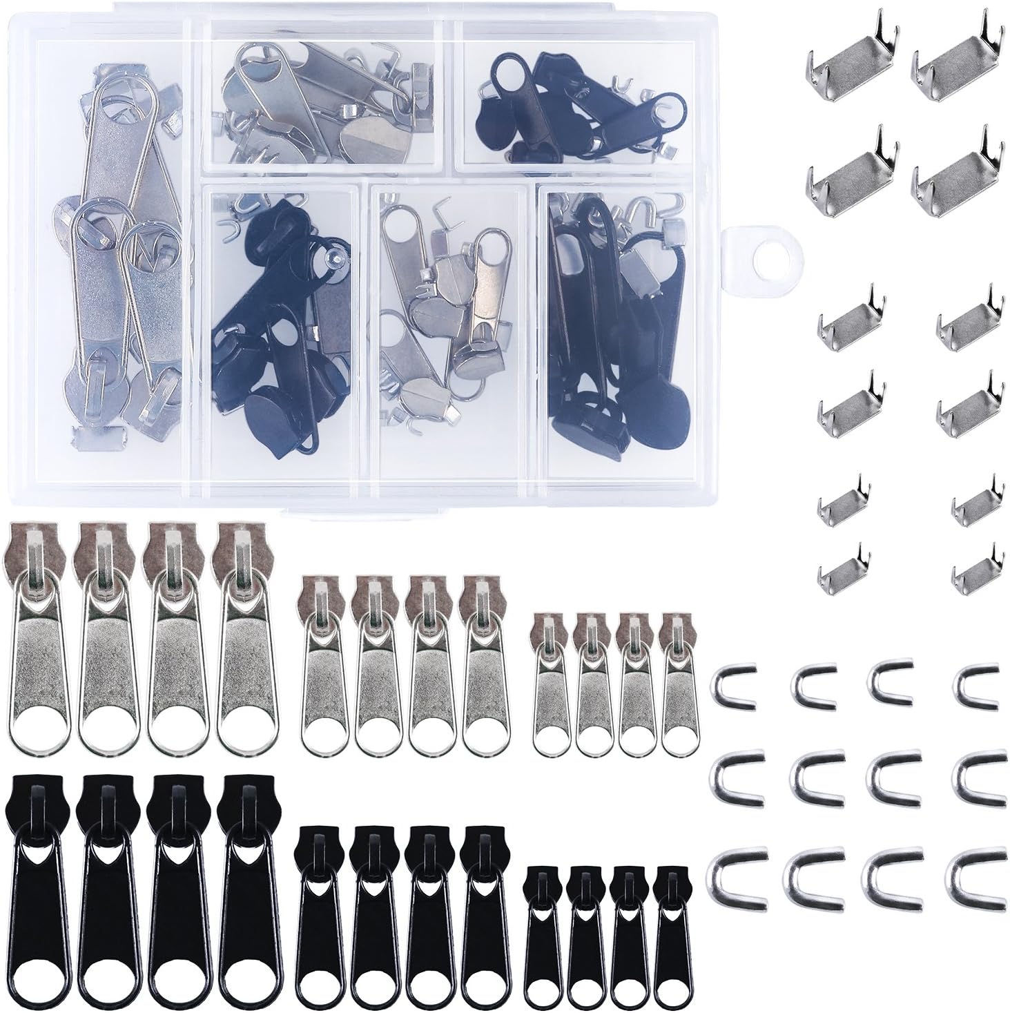 Aneco 96 Pieces Zipper Repair Kit Zipper Replacement with Storage Box ...