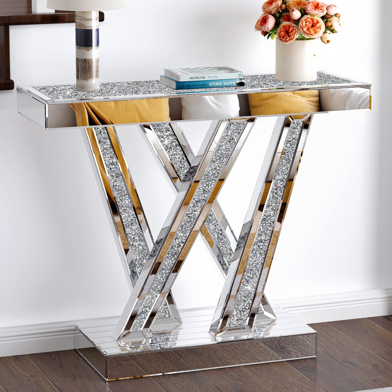Modern Console Table Mirrored Finished, Glam Style W Silver Entryway ...