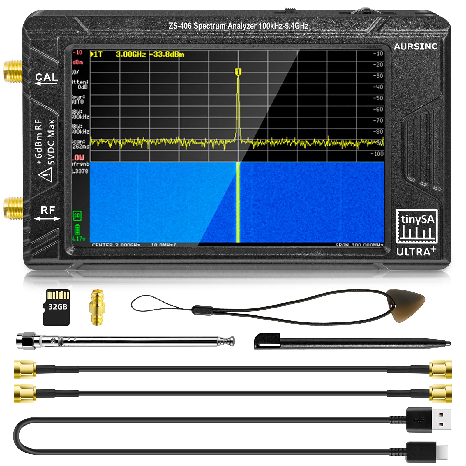 AURSINC TinySA Ultra+ ZS406 Spectrum Analyzer, 2025 Upgraded 4.0 Inch ...
