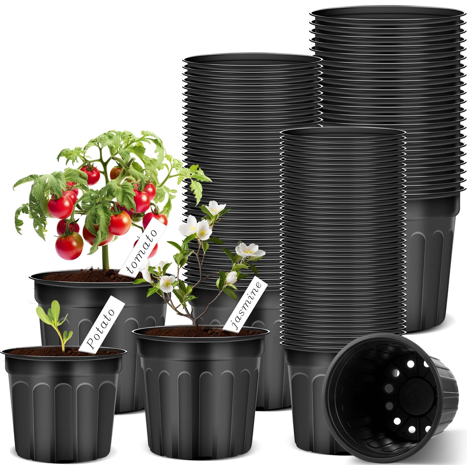 Ziliny 120 Pack 1 2 3 Gallon Plant Nursery Pots with 120 Plant Labels ...