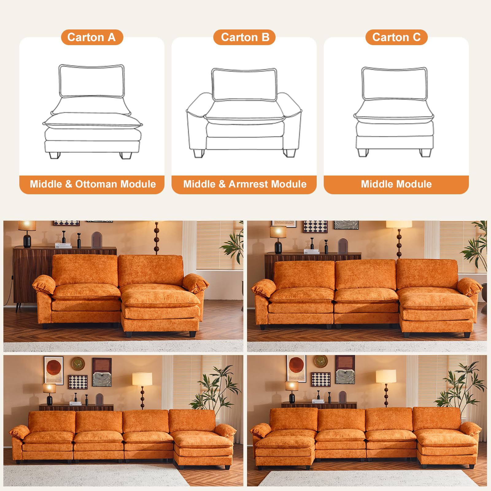 Karl Home Sectional Sofa Modular Deep Seat Sofa Couch With Ottoman ...