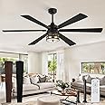 Fanbulous 65" Farmhouse Ceiling Fans with Lights and Remote,Industrial Large Ceiling Fan with 6 ...
