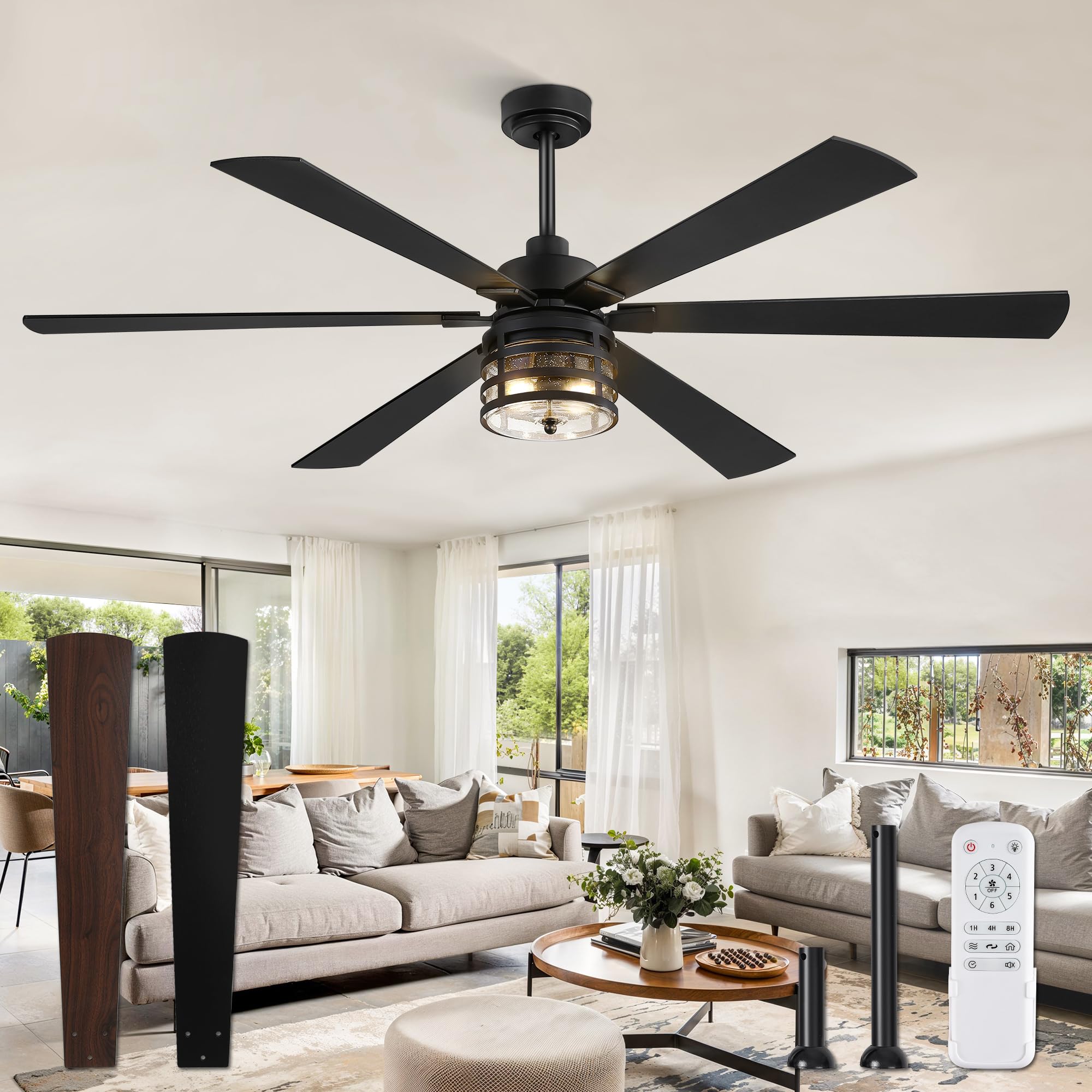 Fanbulous 65" Farmhouse Ceiling Fans with Lights and Remote,Industrial ...