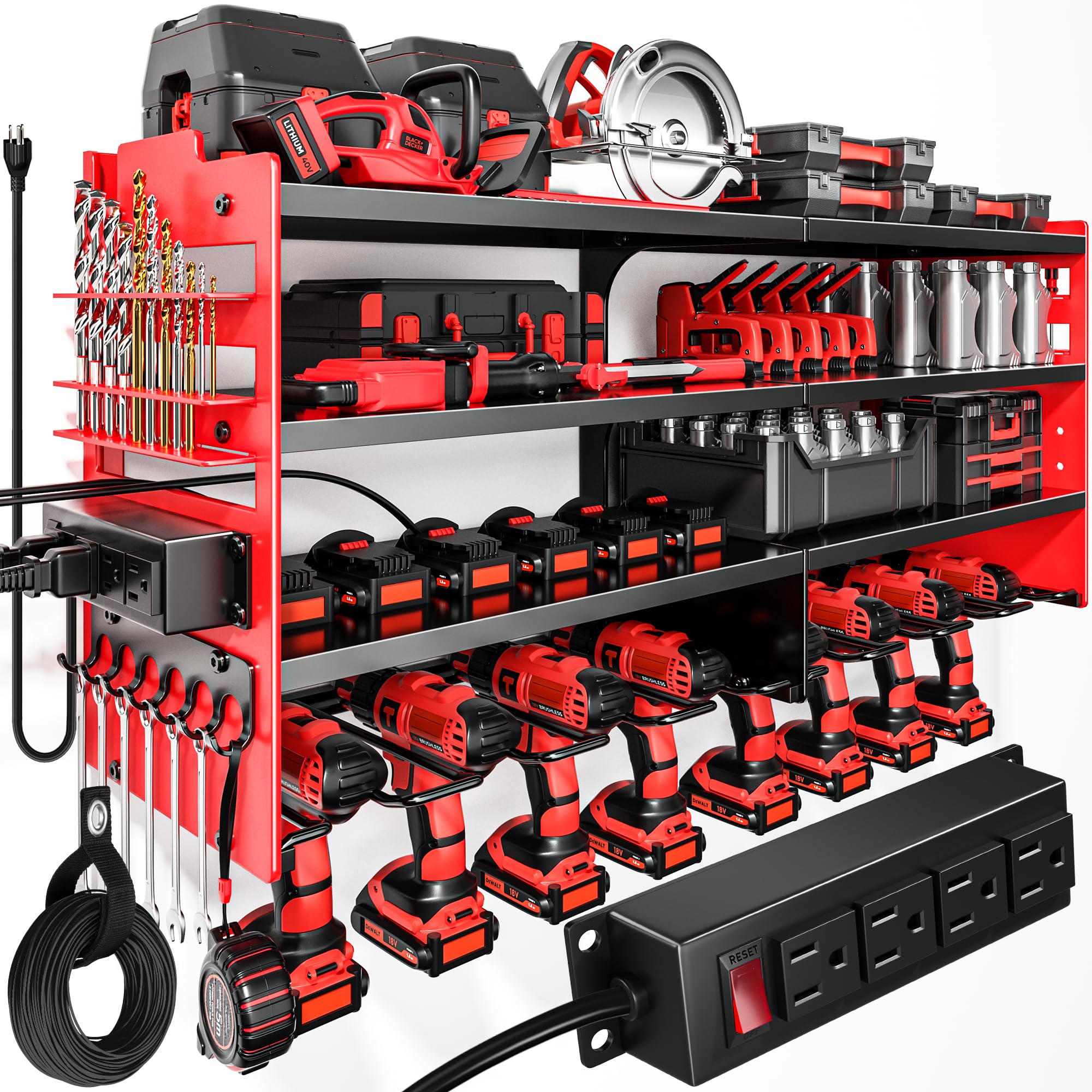 POKIPO Large Power Tool Organizer Wall Mount with Charging Station,4 ...