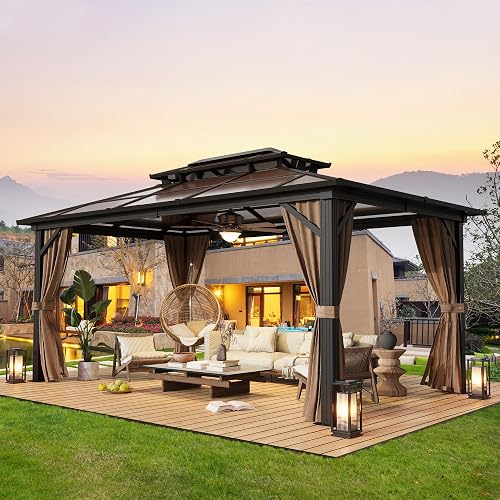 YOLENY 10'x13' Hardtop Gazebo, Outdoor Polycarbonate Double Roof Canopy ...