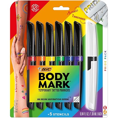 BodyMark by BIC, Temporary Tattoo Marker, Pride Pack, Skin-Safe, Mixed ...