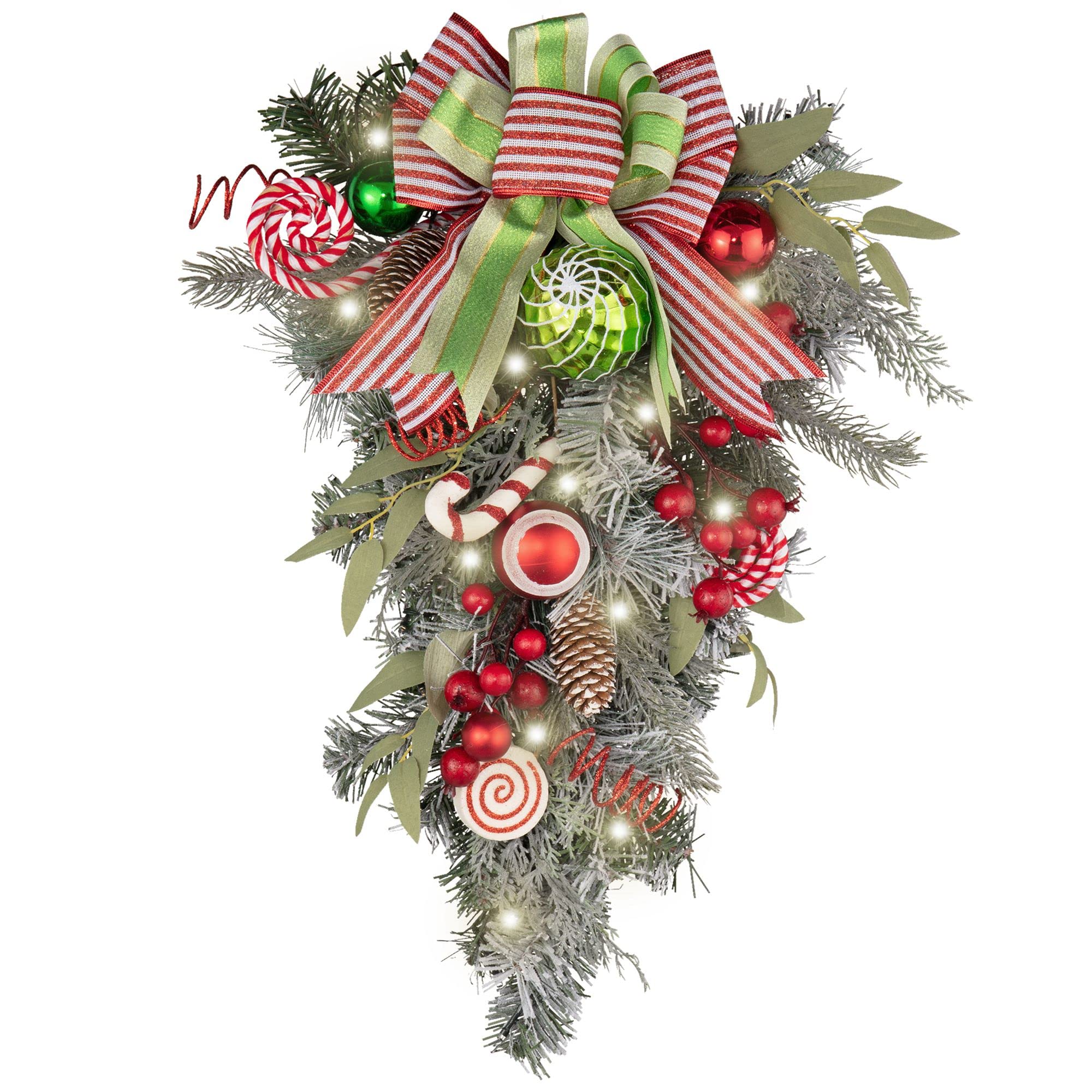 Valery Madelyn Pre-Lit Christmas Teardrop Swag for Decorating Outdoor ...