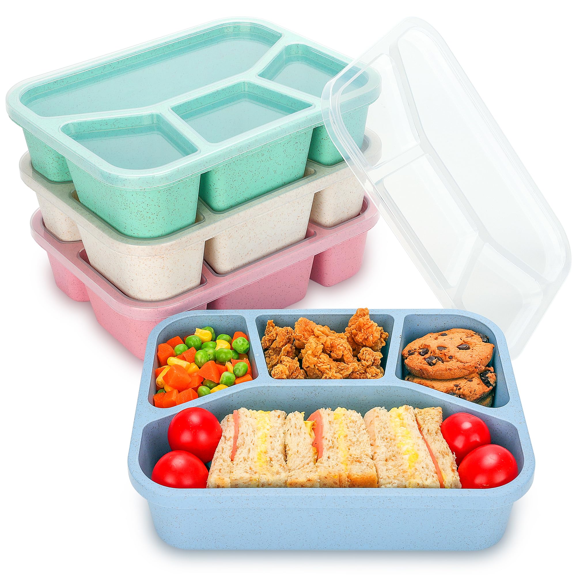 Lunchable Container - 4 Pack Bento Lunch Box, 4-Compartment Snackle Box ...