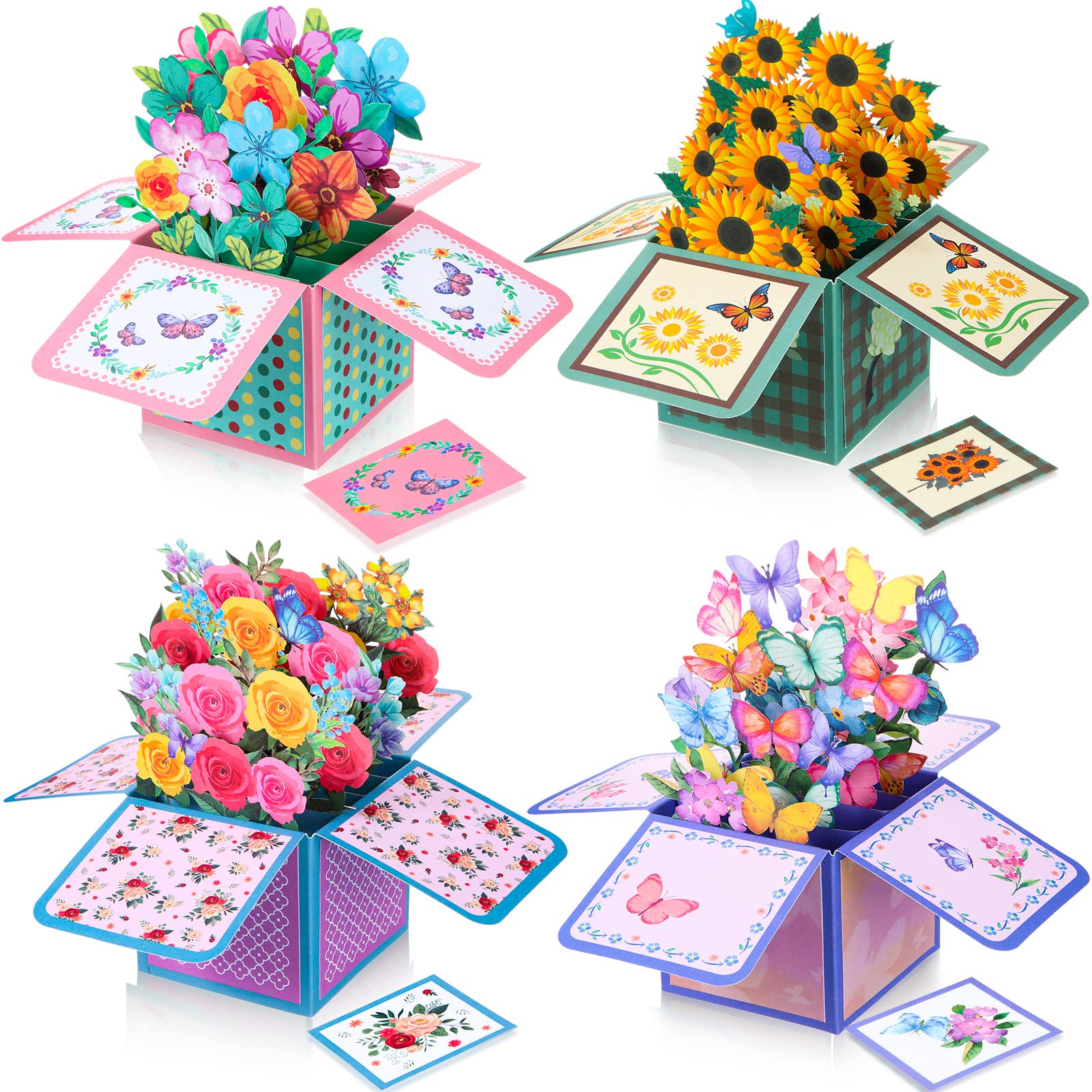 4 Pcs Sunflower Butterfly Rose Flower Pop up Card for Mother's Day 3D ...