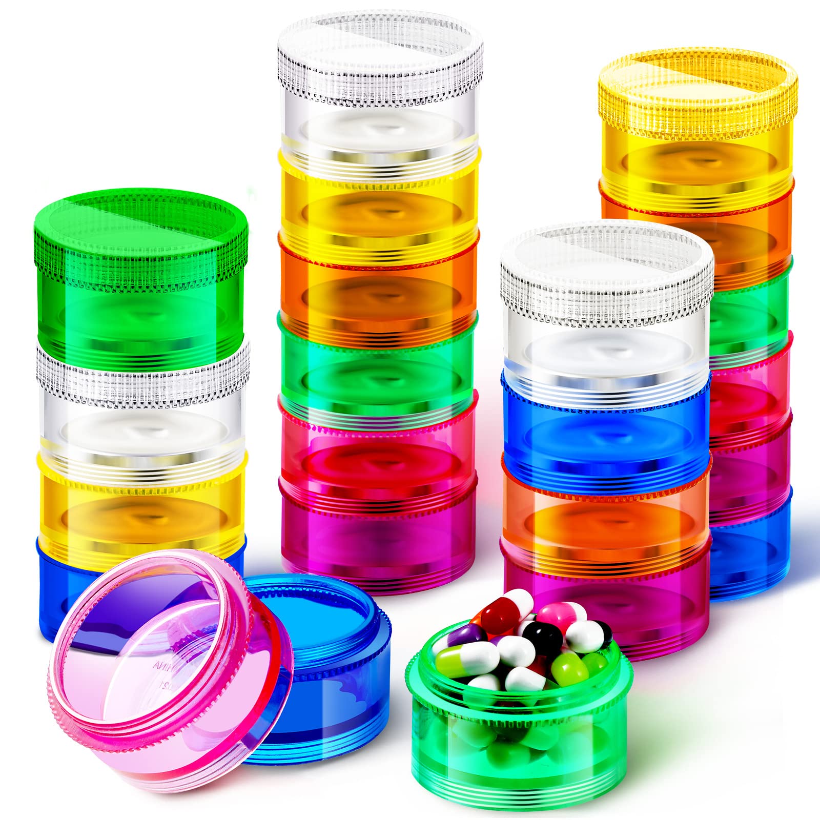 Sieral 7 Days Stackable Pill Organizers 7 Compartments Round Pill Boxes ...