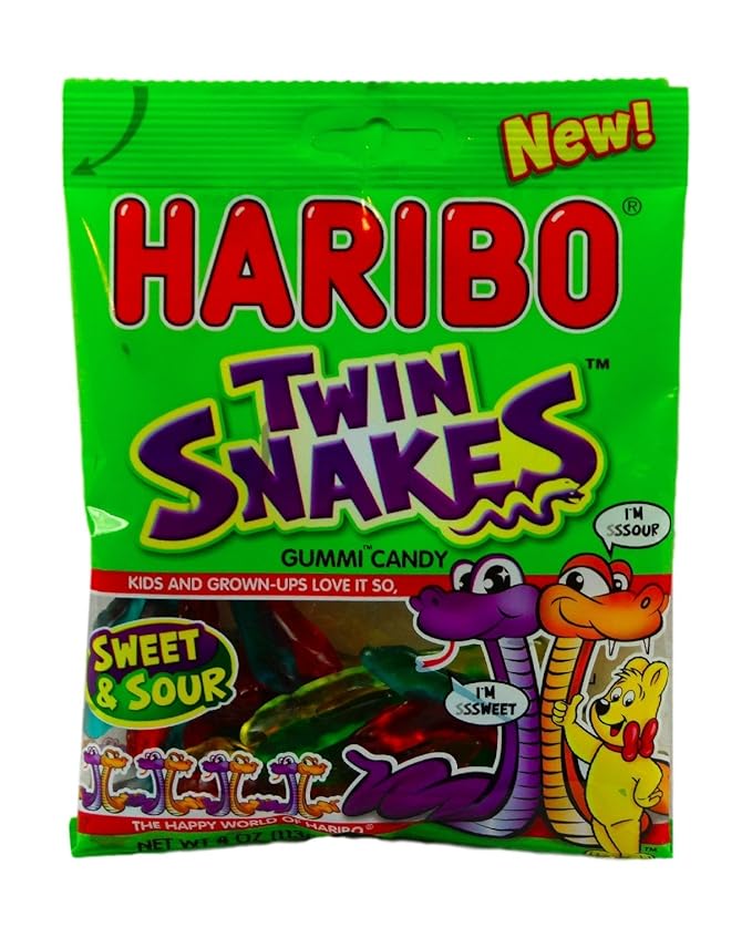 Amazon.com : Haribo Twin Snakes Sweet & Sour Gummy Candy- 4oz Bag ...