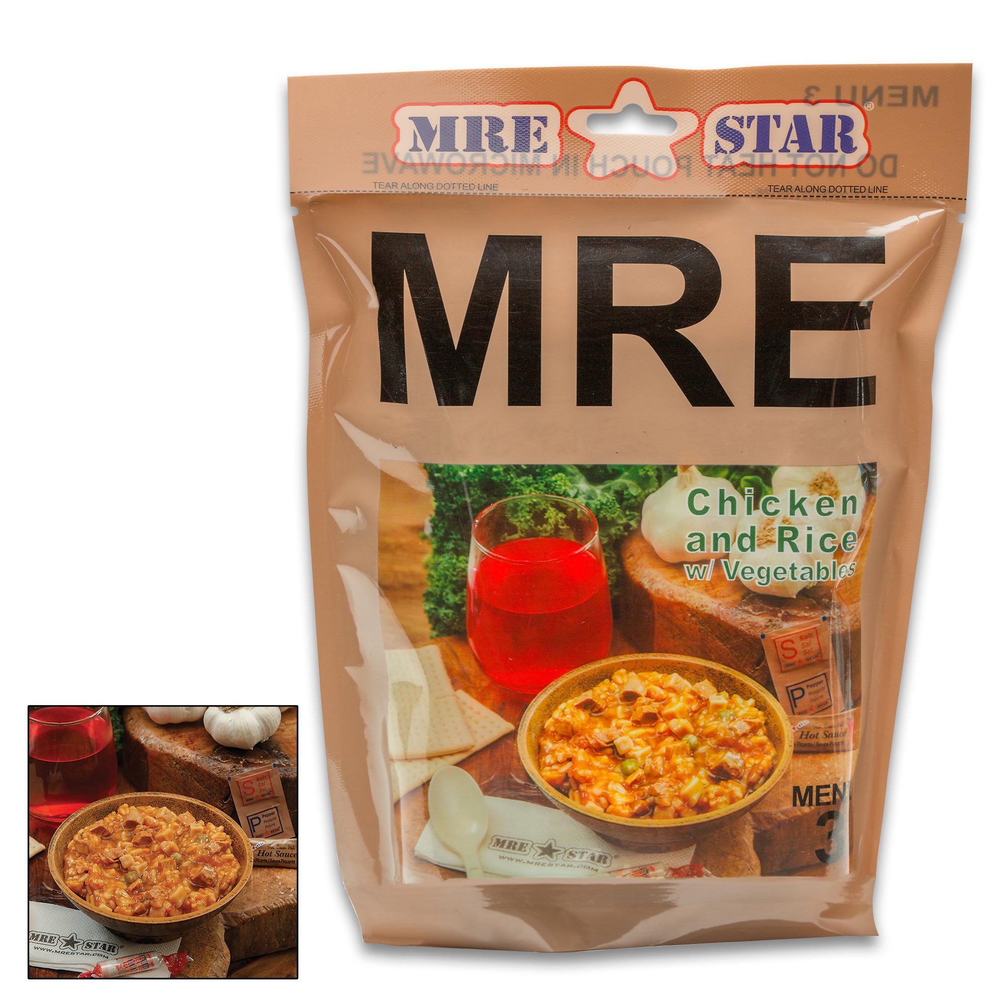 MRE Chicken and Rice with Vegetables EntrÃe - One Serving, Fully-Cooked ...