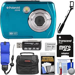 Amazon.com : Polaroid iS048 Waterproof Digital Camera (Teal) with 32GB ...