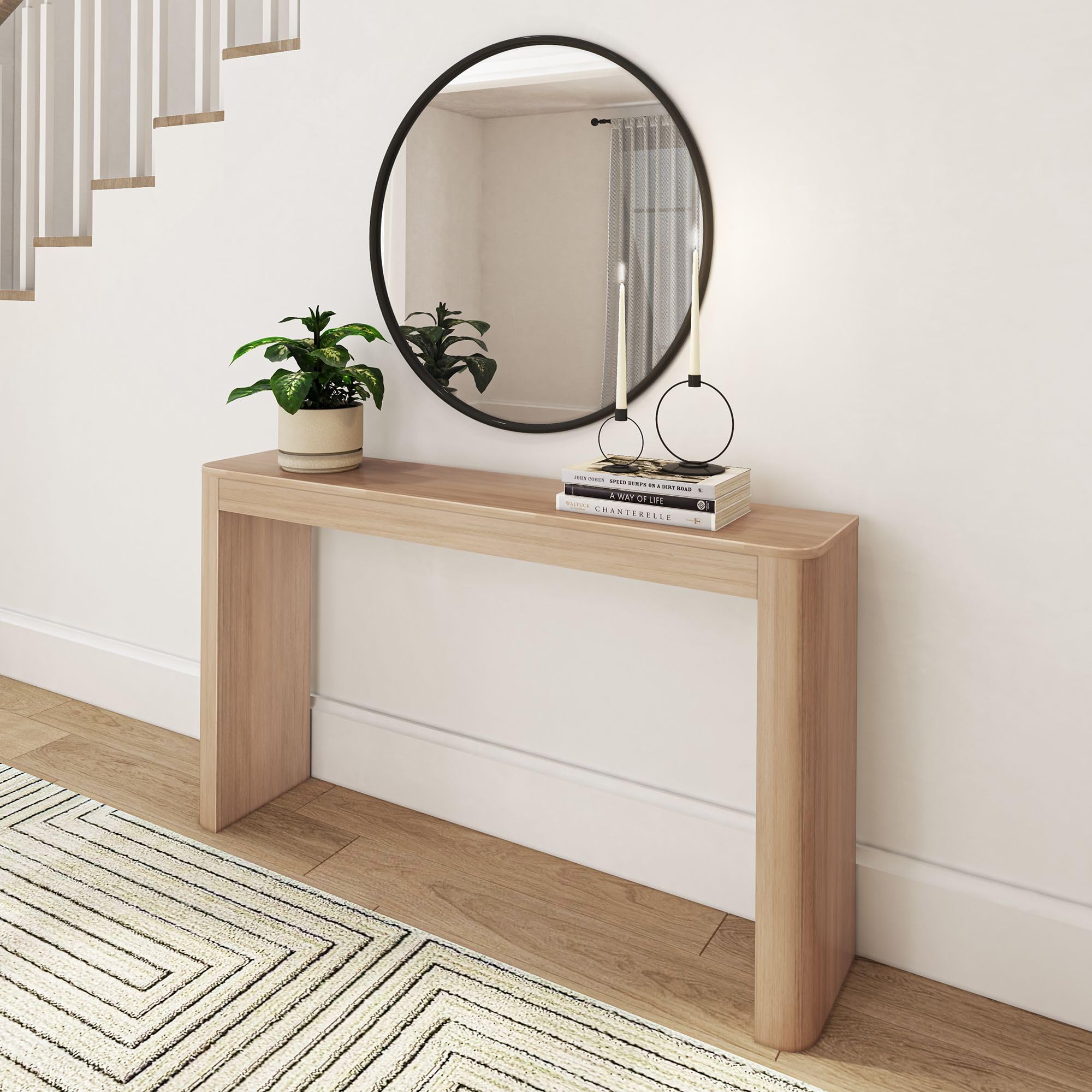 Plank+Beam Contour Console Table, 56 Inch, Solid Wood Sofa Table ...